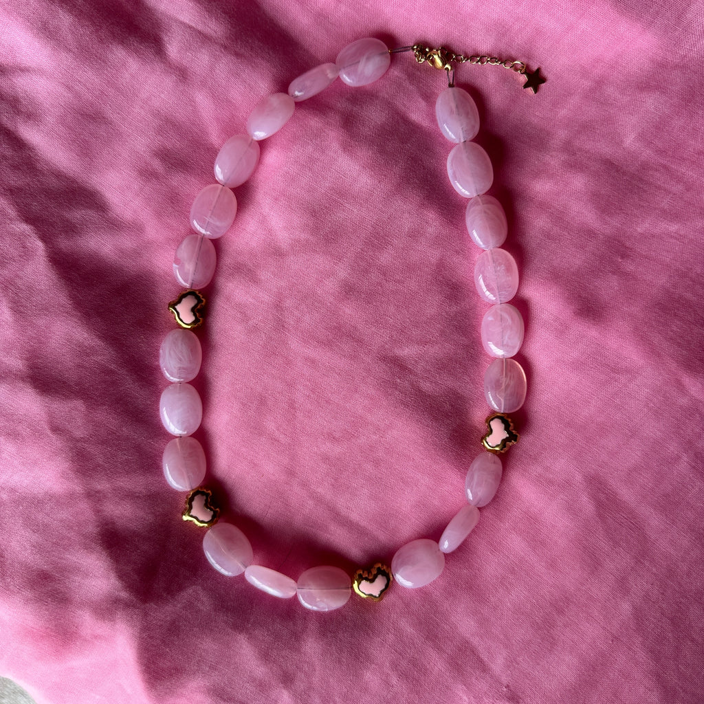 My Fave Necklace - pink with pink and gold hearts | Emeldo