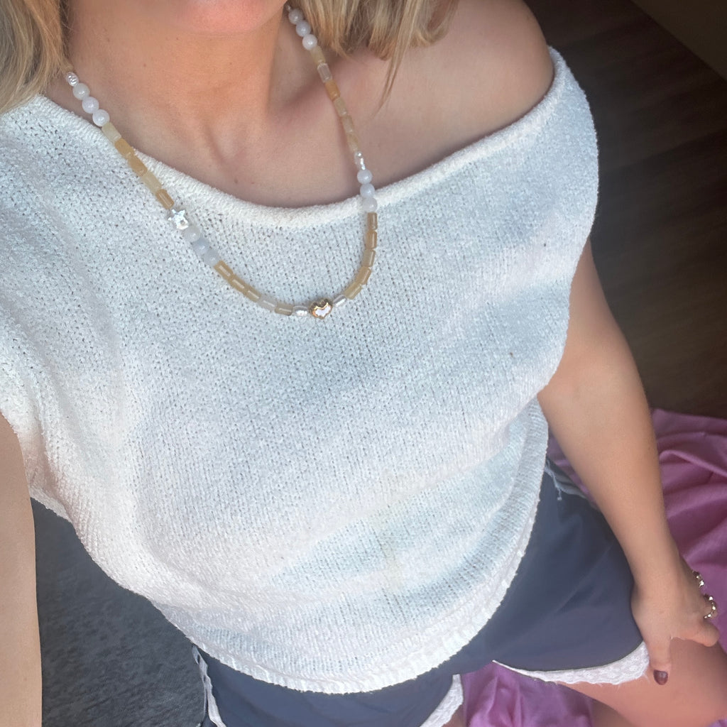 Charlie Necklace // Tan, Mustard and creams | Emeldo